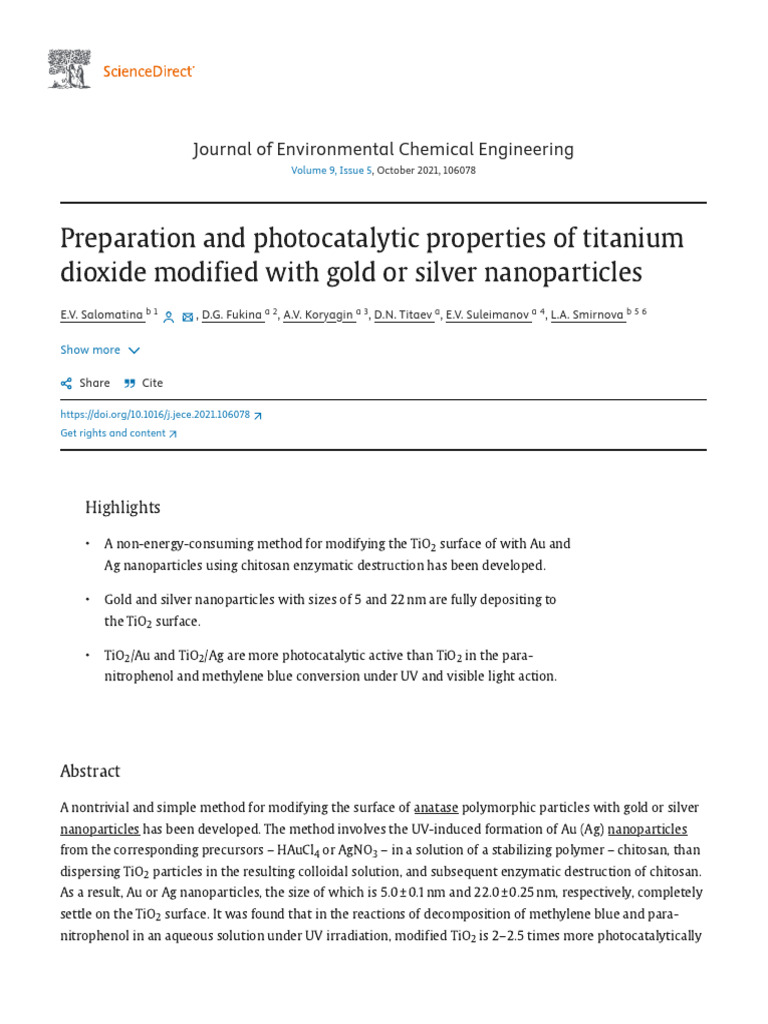Preparation and Photocatalytic Properties of Titanium Dioxide Modified With Gold or Silver ...