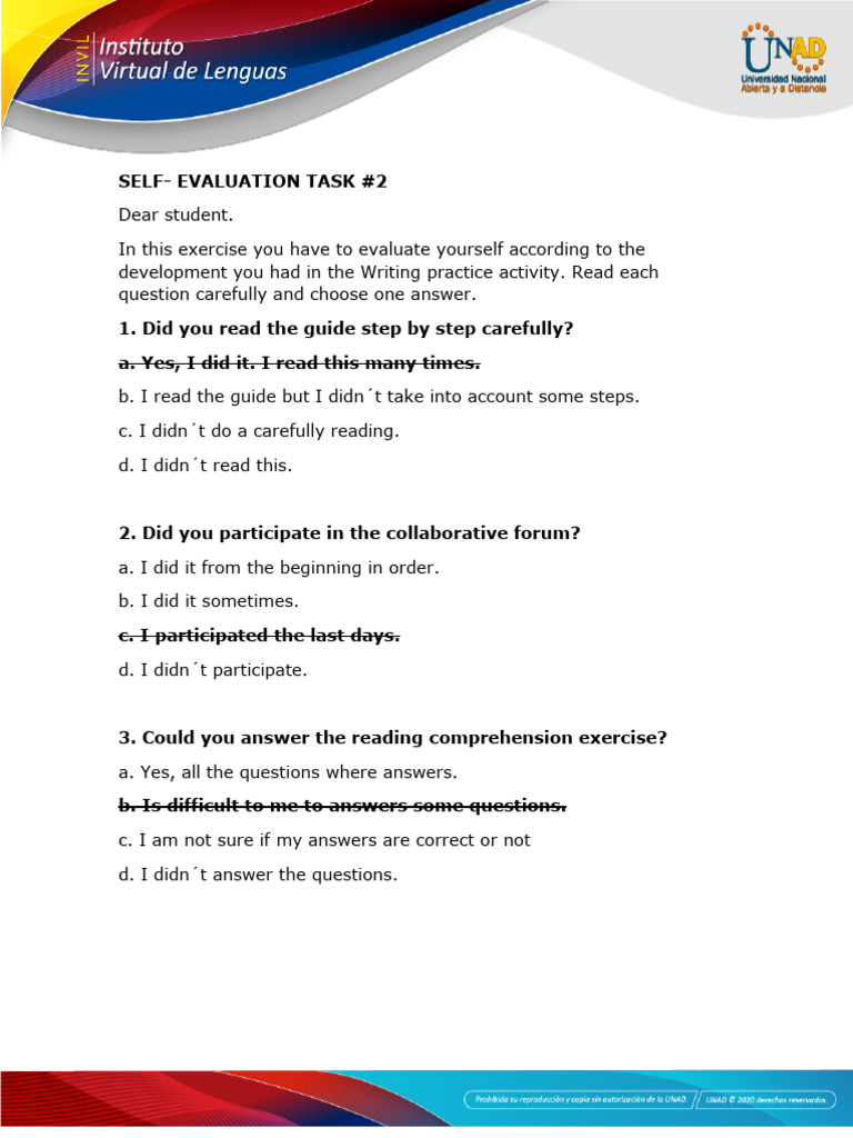 161 - Appendix 1 - Self-Evaluation Task 2 - Nicolas - Ramirez | PDF