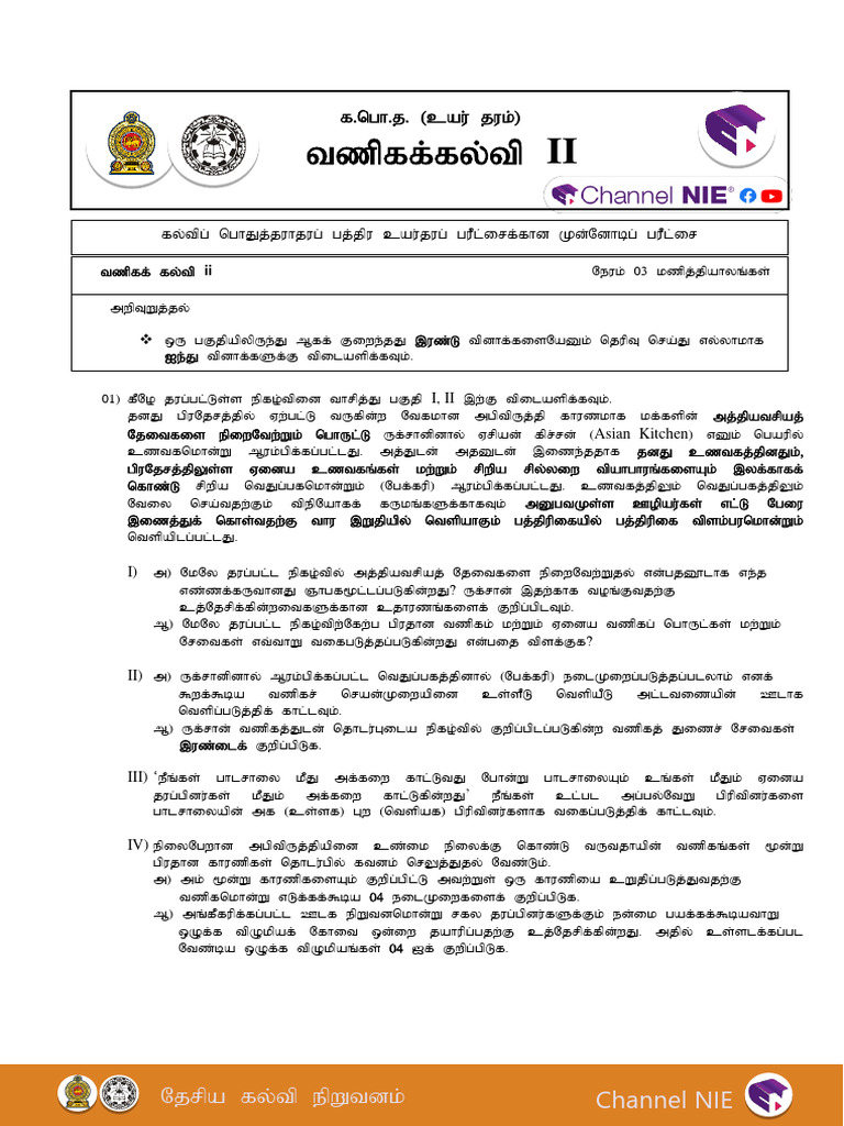 Bussiness NIE - Paper 02 - Questions | PDF