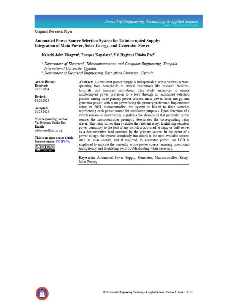 Automated Power Source Selection System For Uninterrupted Supply ...