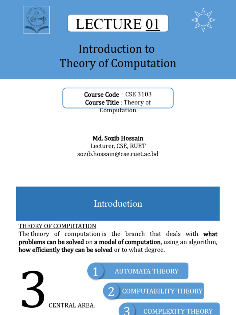 L01 - Introduction to TOC | PDF | Theory Of Computation | Computational ...