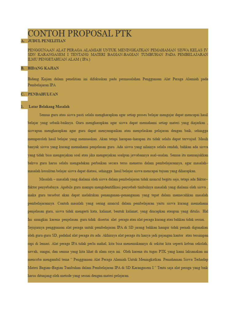 Contoh Proposal PTK | PDF