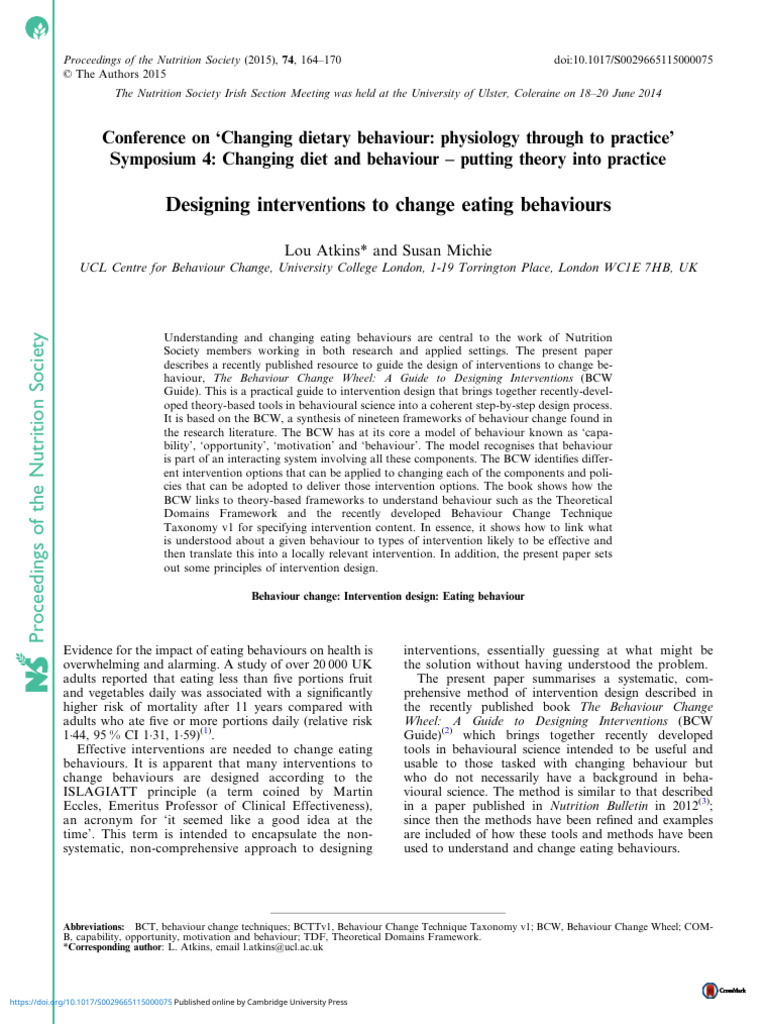Designing Interventions To Change Eating Behaviours | PDF | Behavior ...