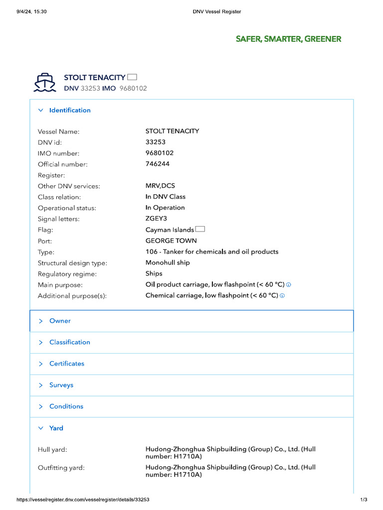 Stolt Tenacity DNV | PDF