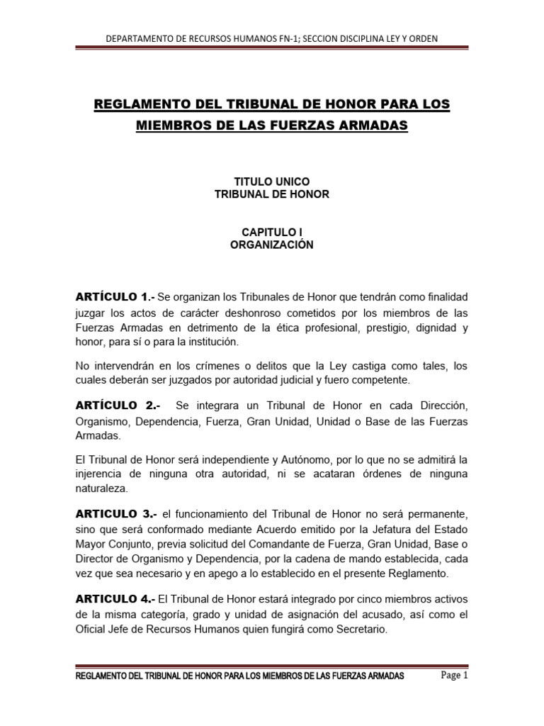 Reglamento Tribunal de Honor FFAA | PDF | Estatuto de limitaciones | Disciplinas