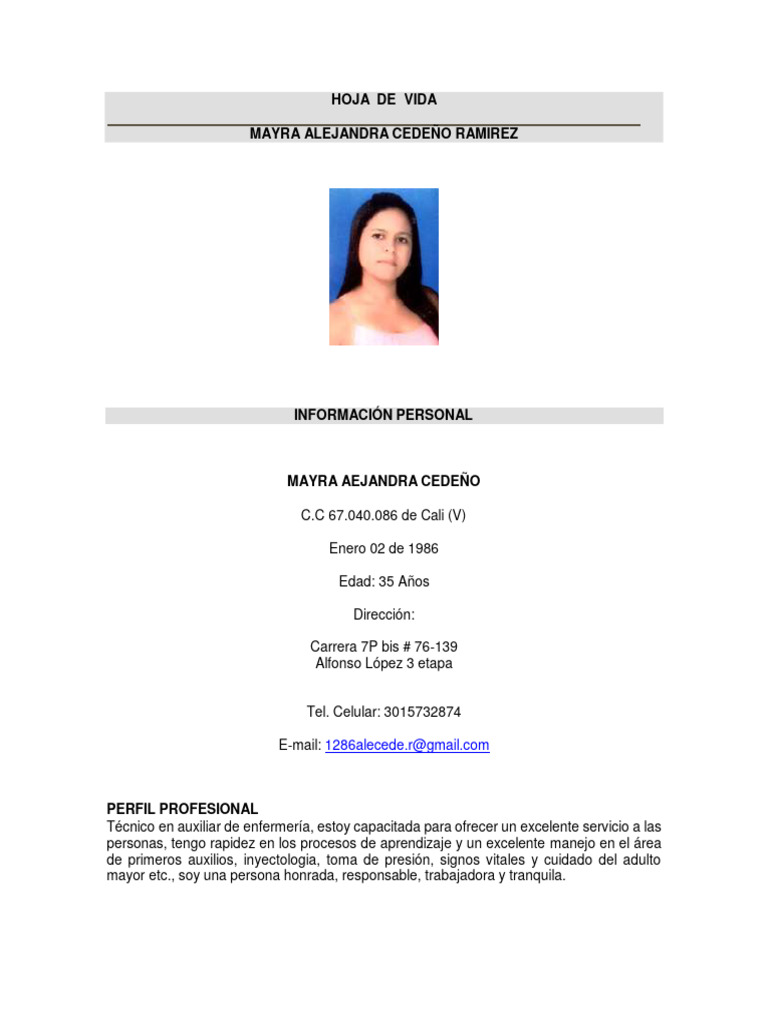 Hoja de Vida Mayra Alejandra Cedeño Ramirez | PDF