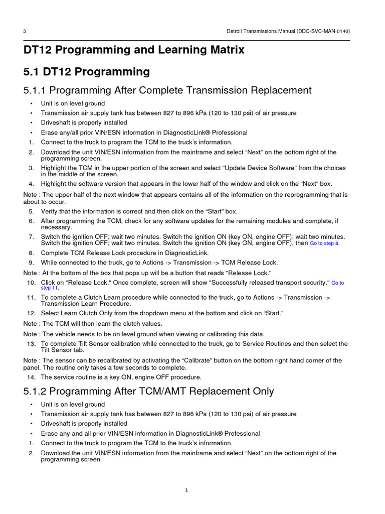 DT12 Programming and Learning Matrix | PDF | Truck | Clutch