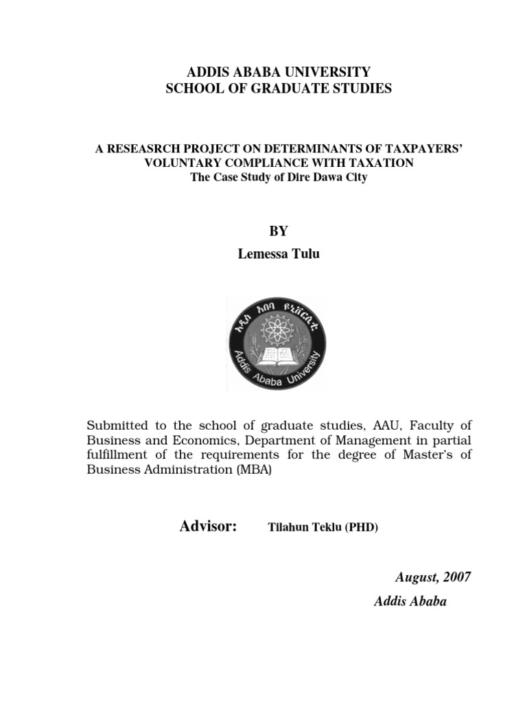 Addis Ababa University School of Graduate Studies | PDF | Taxes | Tax Noncompliance