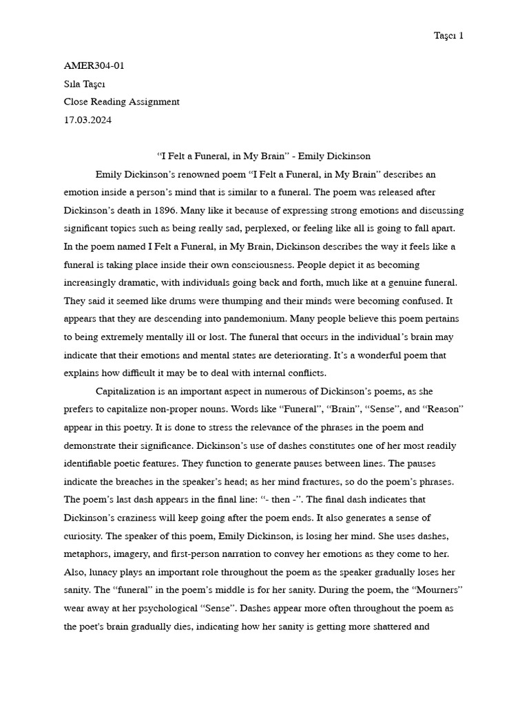 Close Reading Assignment (1) | PDF | Poetry | Emily Dickinson