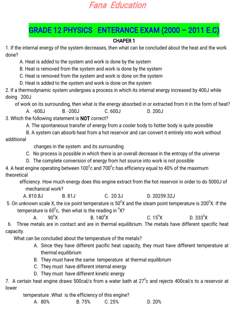 Physics Entrance Exam 2000-2011 | PDF