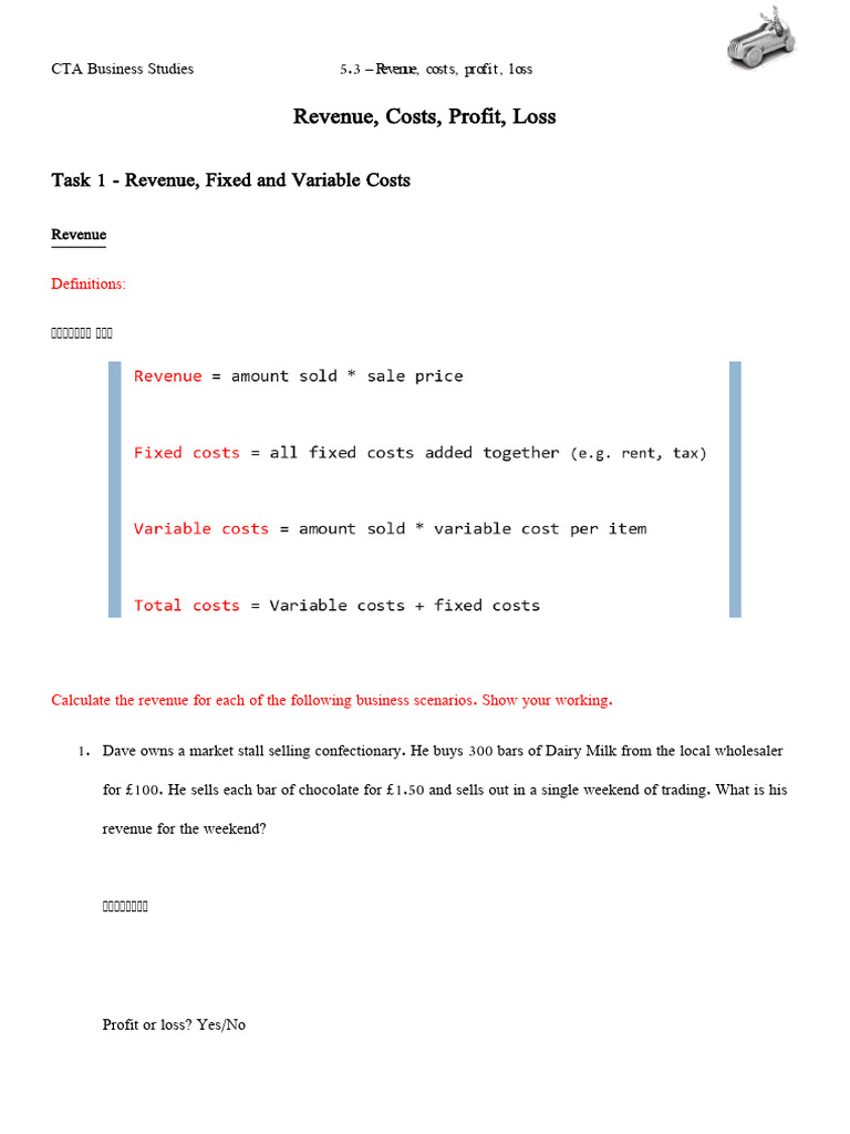 Revenue, Costs, Profit, Loss Analysis | PDF | Payments | Business