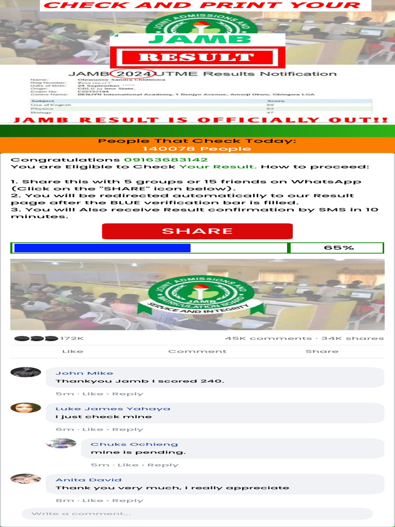 JAMB Result Check Instructions | PDF | Self-Improvement | Lifestyle