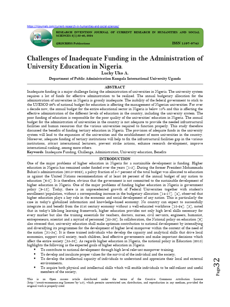 Challenges of Inadequate Funding in The Administration of | PDF ...