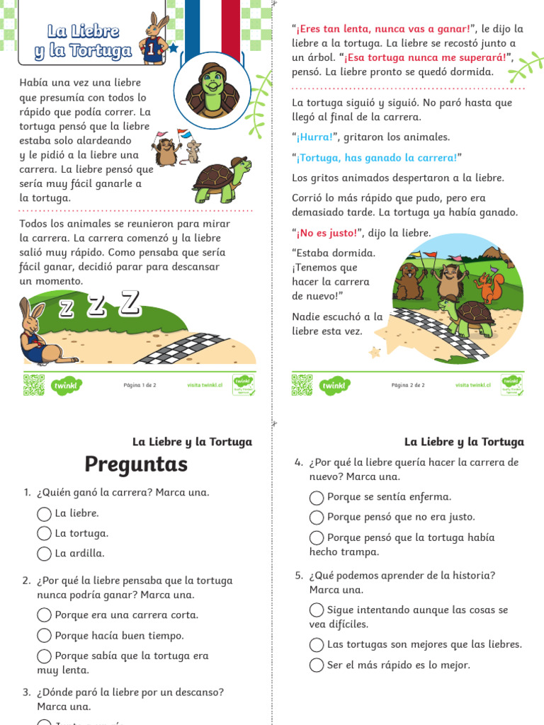 Comprension de Lectura La Liebre y La Tortuga | PDF