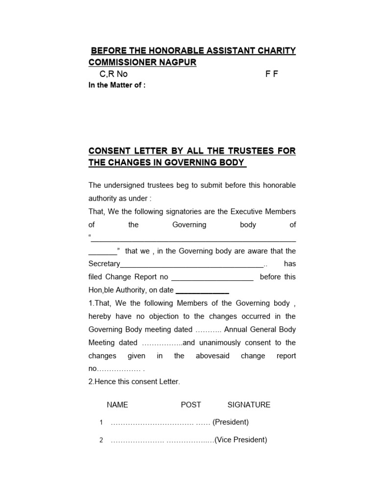 Trustee Consent for Governing Body Changes | PDF | Law
