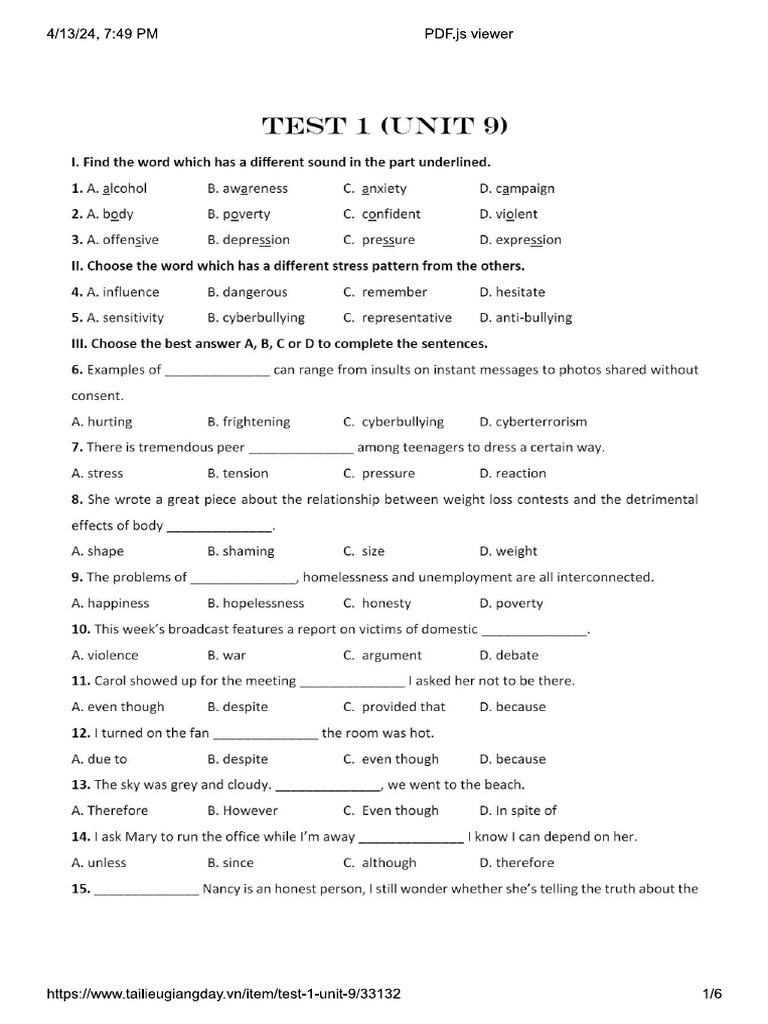 Test 1 Unit 9 | PDF