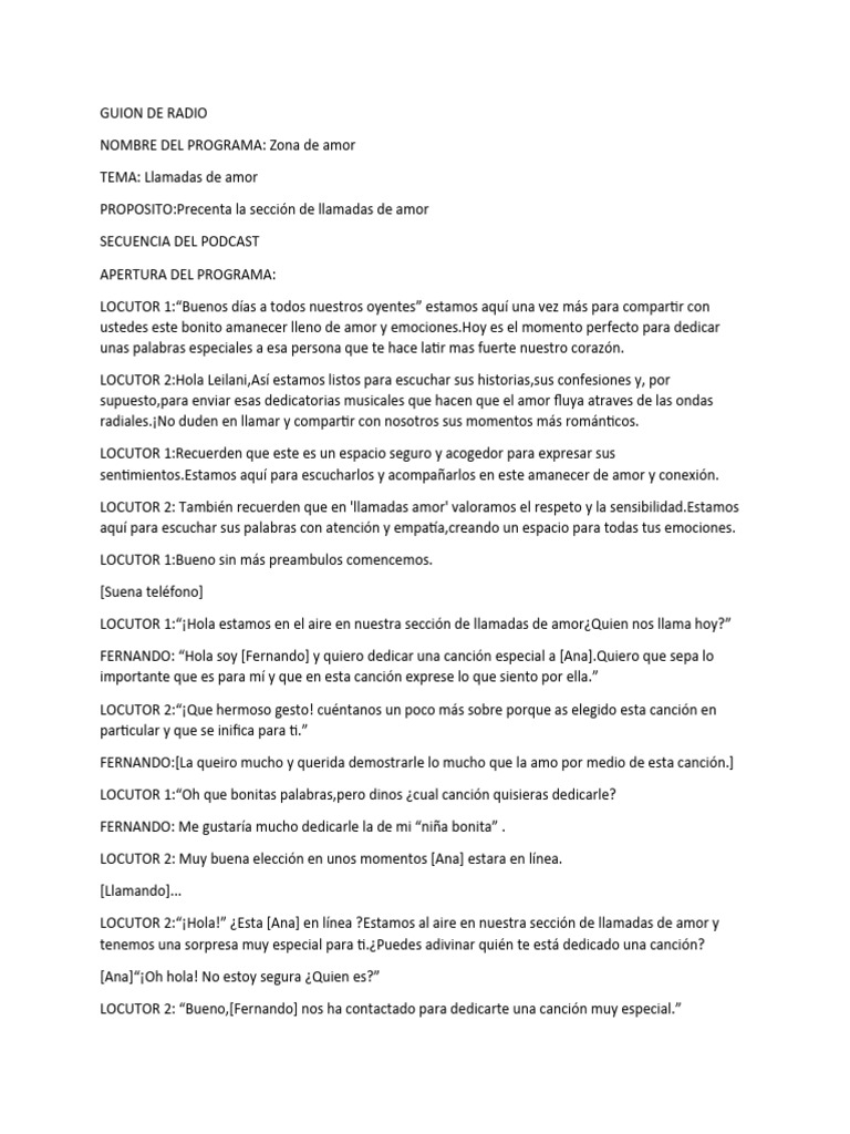 Guión Se Radio | PDF | Amor
