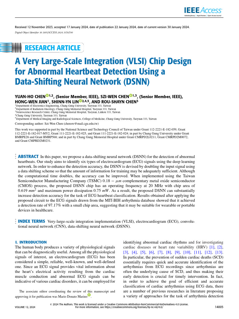 A Very Large-Scale Integration VLSI Chip Design For Abnormal Heartbeat Detection Using A Data ...