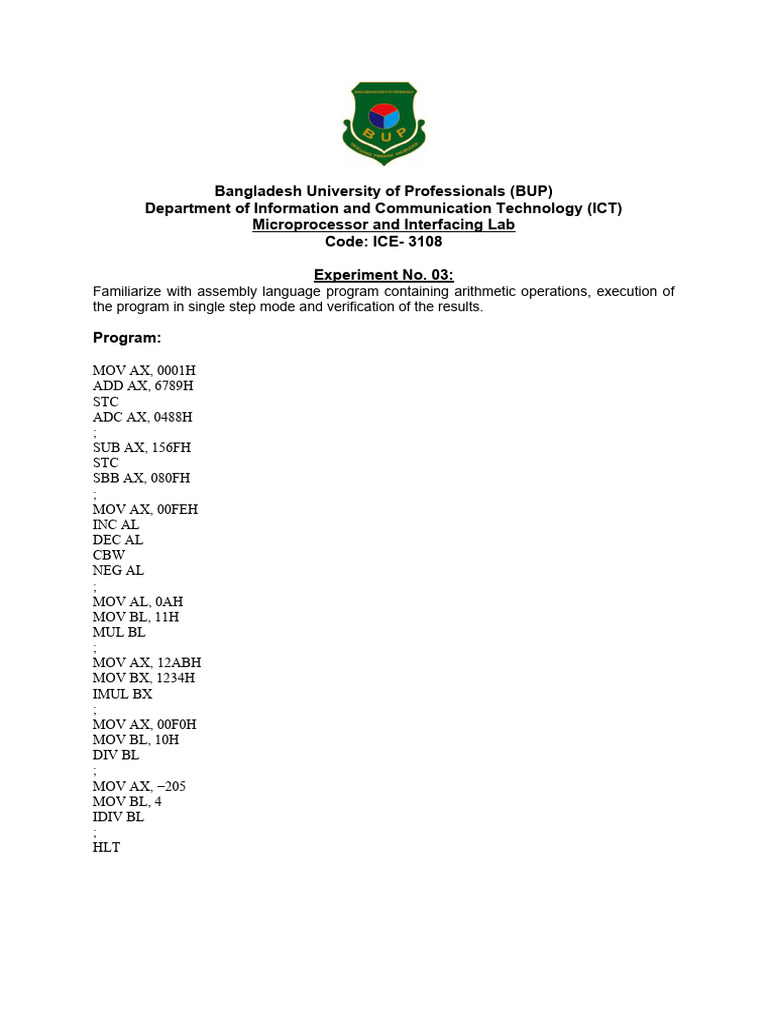 Exp 3 | PDF | Assembly Language | Computer Architecture