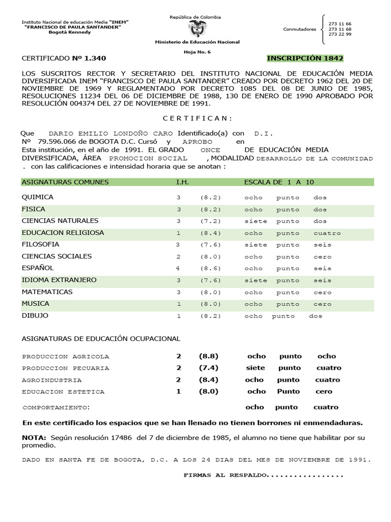 Diploma 1990 Inem | PDF | Bogotá
