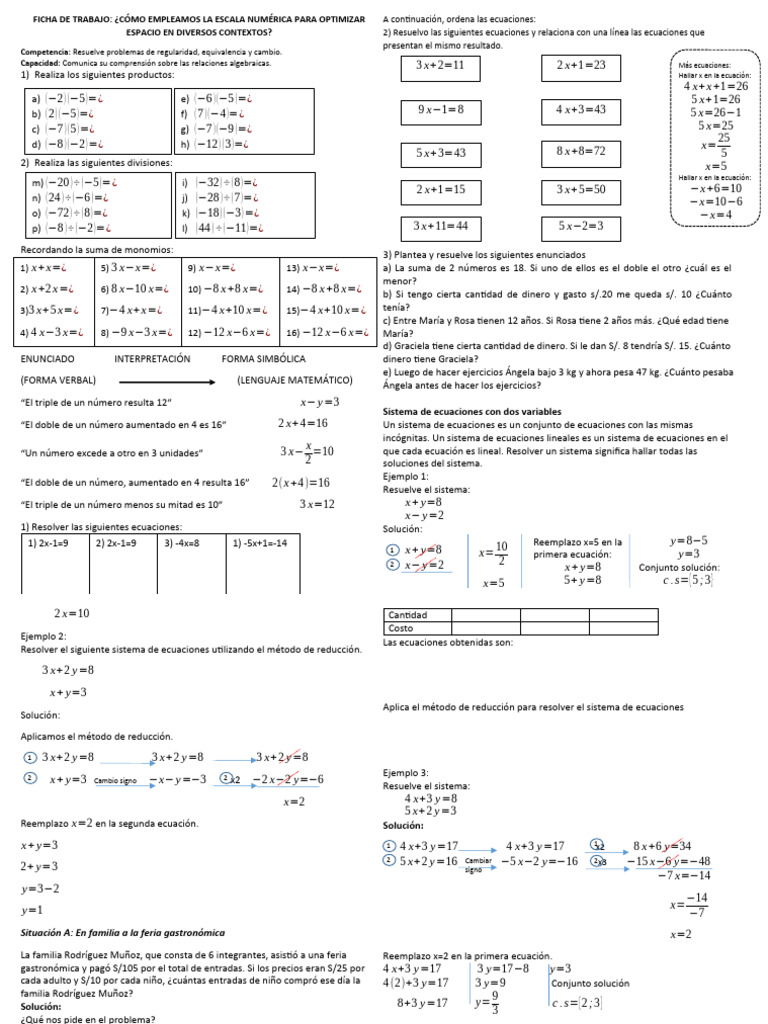 Ficha de Repaso Sistema de Ecuaciones 2024 | PDF | Ecuaciones | Kilogramo