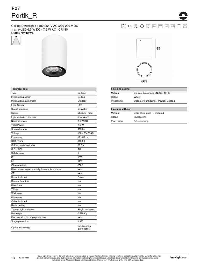F07 - C00467WHWML - Portik - R - Datasheet - en - GB | PDF | Light ...