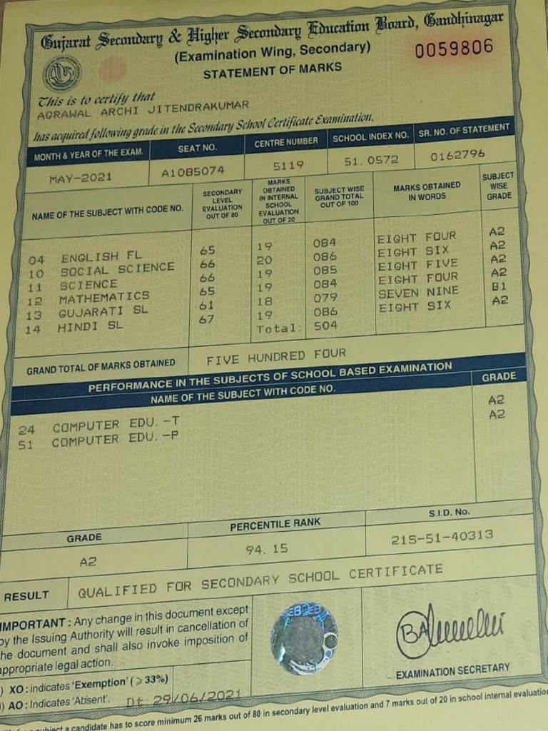 10th marksheet | PDF | Student Assessment And Evaluation | Schools
