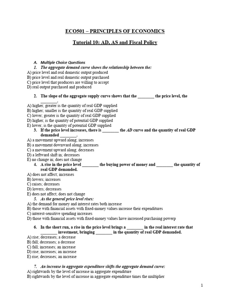 Tutorial 10 Questions | PDF | Aggregate Demand | Fiscal Policy