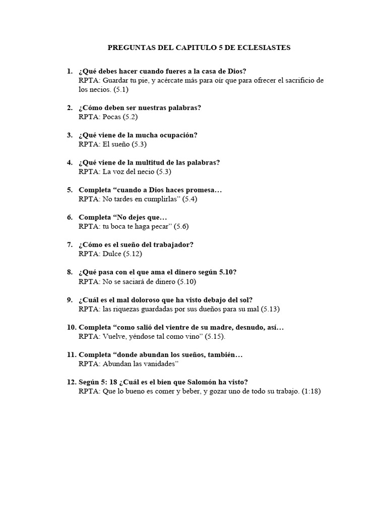Preguntas Del Capitulo 5 de Eclesiastes | PDF