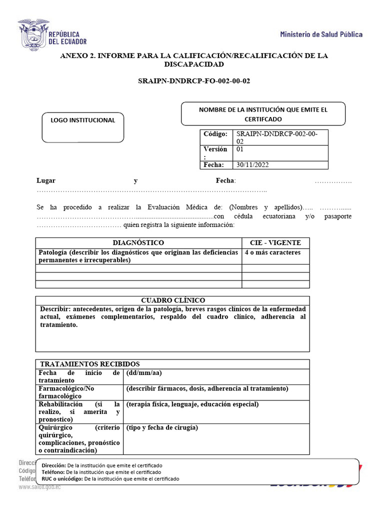 Anexo 002 de Calificación de Discapacidad Médicos Especialistas | PDF | Terapia | Cirugía