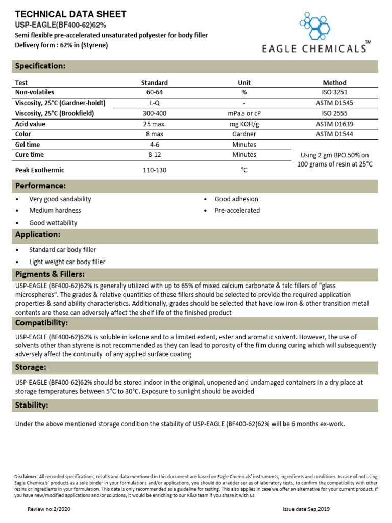 Eagle BF400-62 Polyester Data Sheet | PDF | Polyester | Chemistry