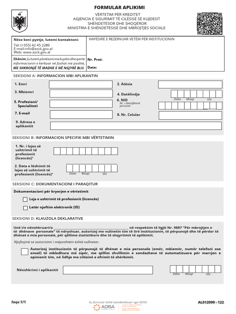 Formular Aplikimi Per Vertetim | PDF