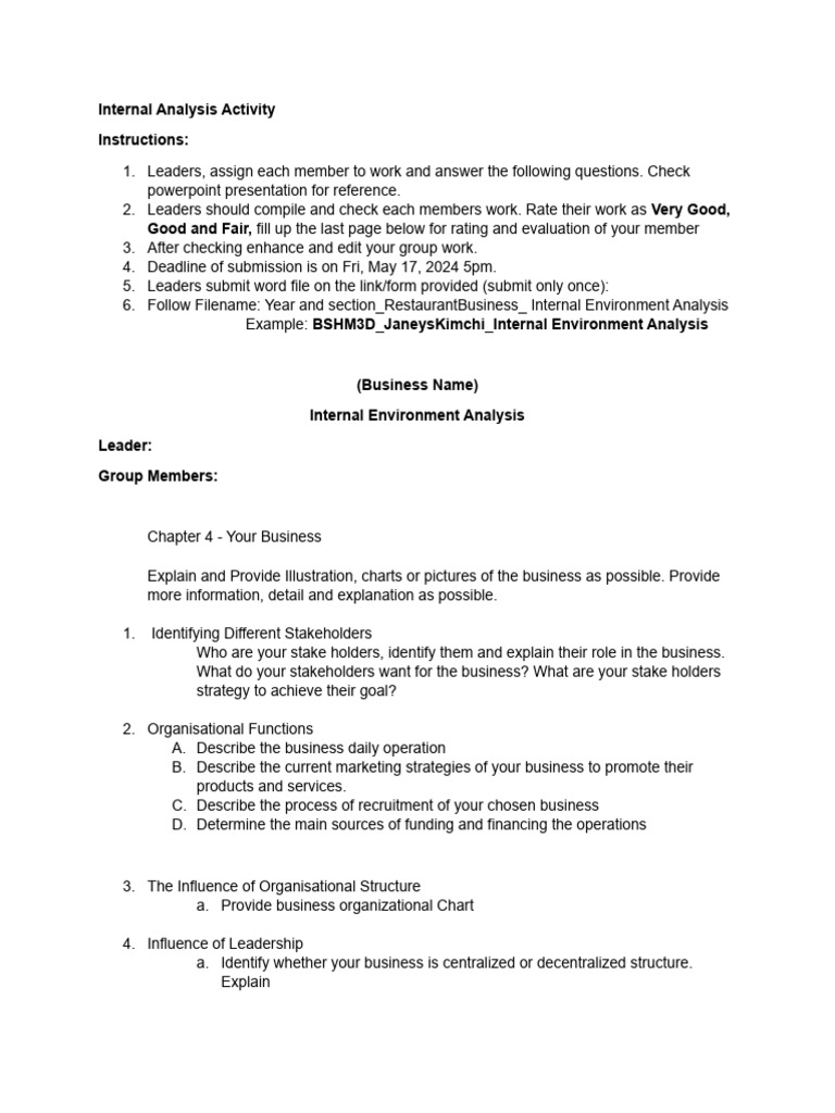 Internal Environment Analysis Guide | PDF | Strategic Management ...