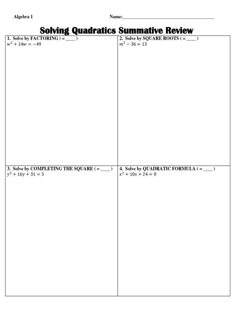 Quadratic Equations Review Guide | PDF | Quadratic Equation | Factorization