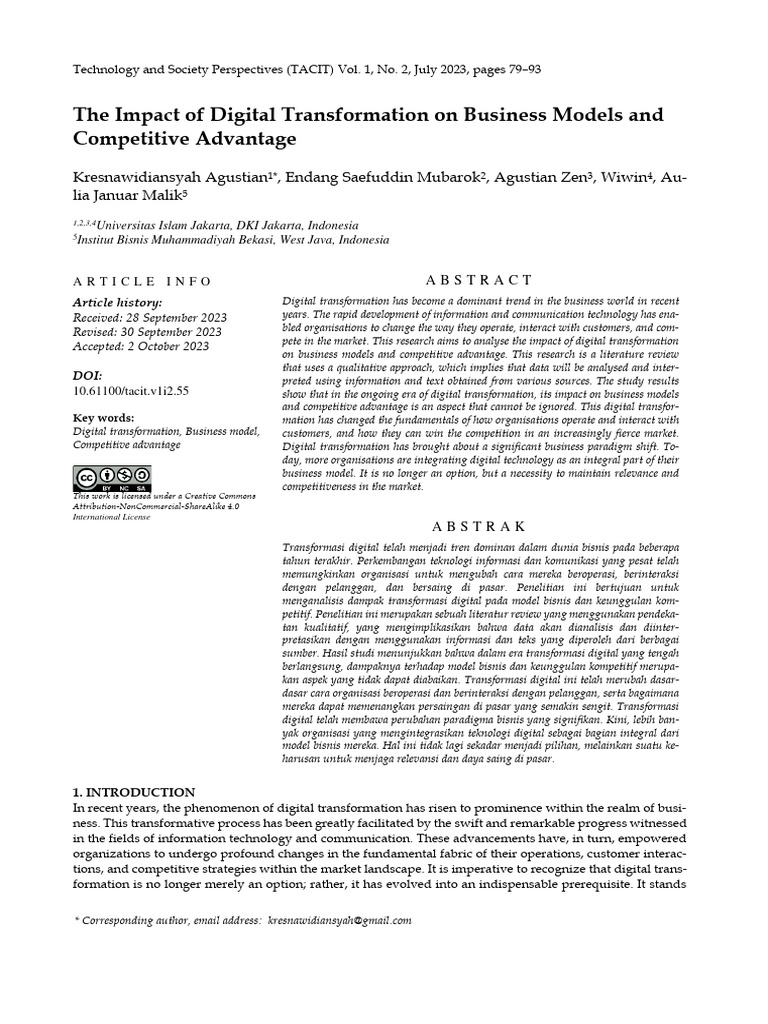 4) The Impact of Digital Transformation On Business Models and Competitive Advantage | PDF ...