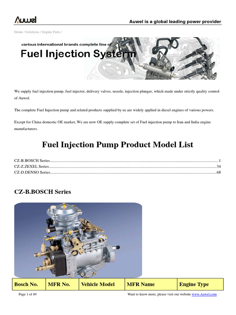 Fuel Injection Pump Product Model List | PDF | Fuel Injection | Vehicle ...