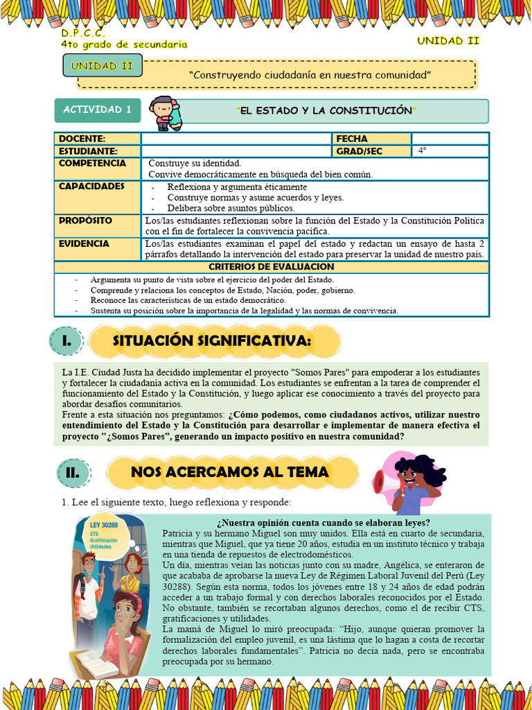 4° DPCC - Actv.01-Uni.2 2024 | PDF | Estado (política) | Democracia