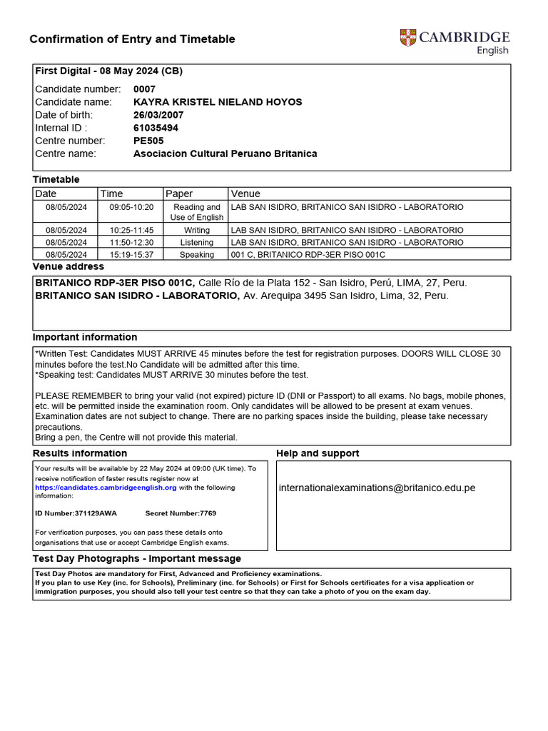 Confirmation of Entry and Timetable | Download Free PDF | Government ...