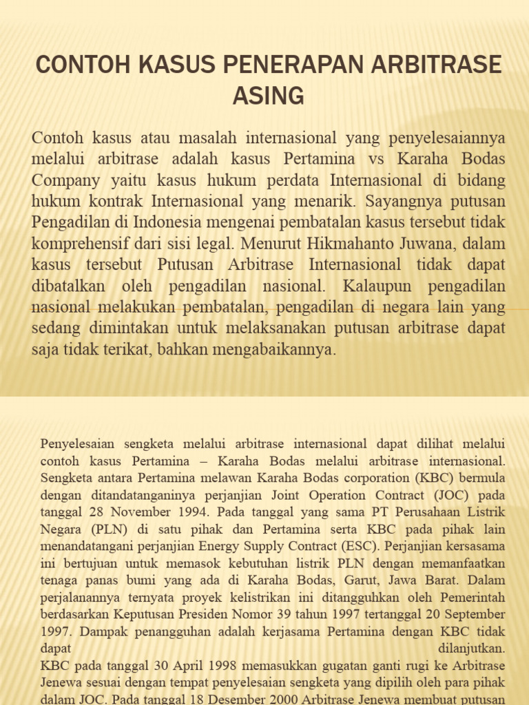 Contoh Kasus Arbitrase Asing | PDF | Pengelolaan Keuangan & Uang | Hukum