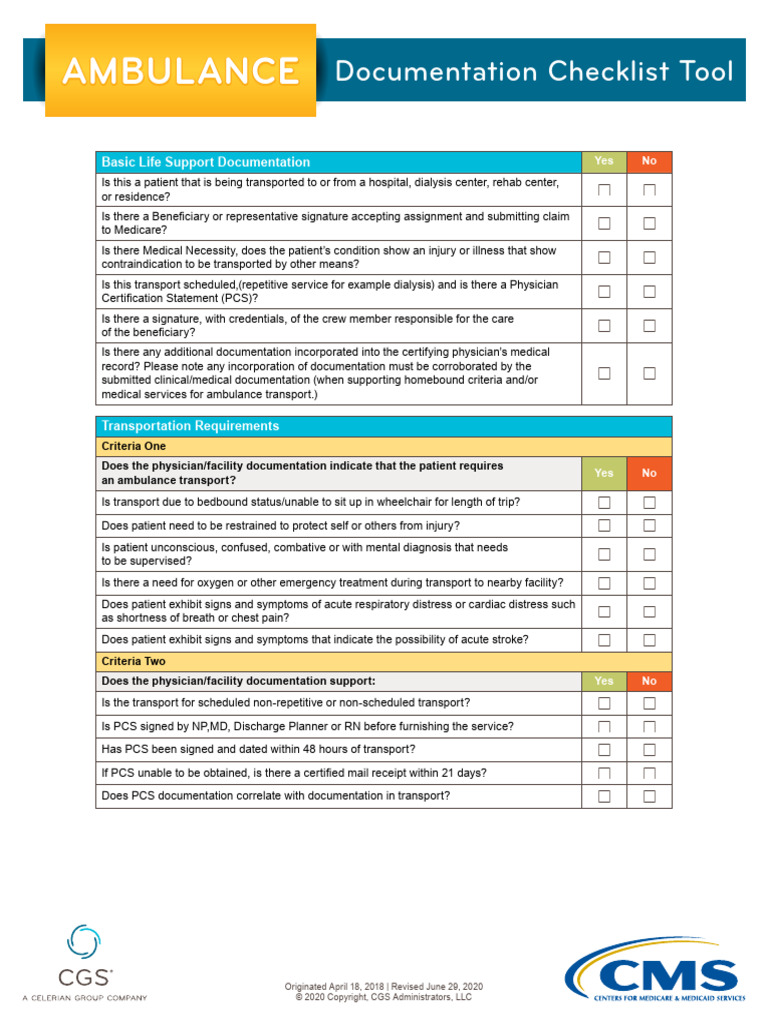 Ambulance Doc Check | Download Free PDF | Medicare (United States ...