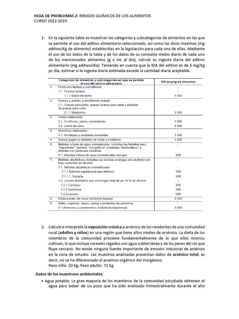 Problemas Hoja 2 2022 2023 | PDF | Arsénico | Agua