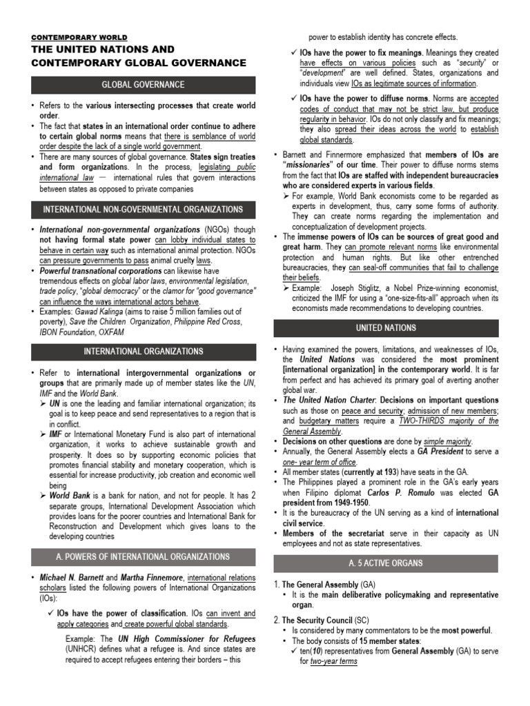 UN's Role in Global Governance Today | PDF | United Nations ...