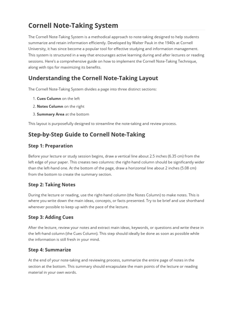 Cornell Note-Taking System | PDF | Artificial Intelligence ...