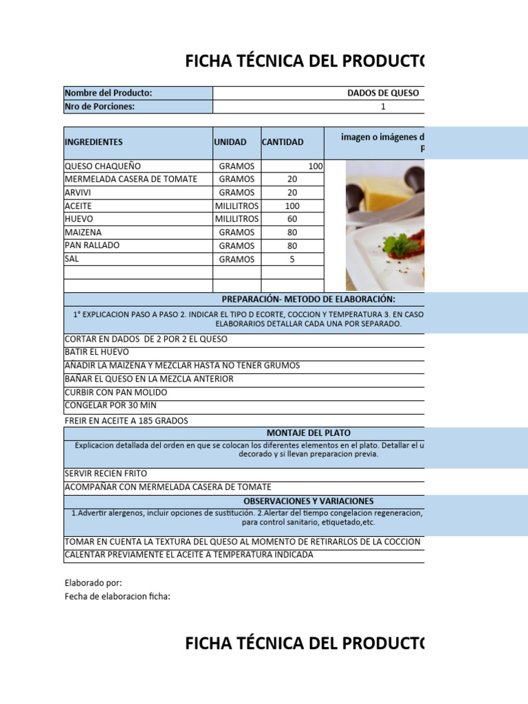 Ficha Tecnica de Producto - y Costos | PDF | Té | Cocinando