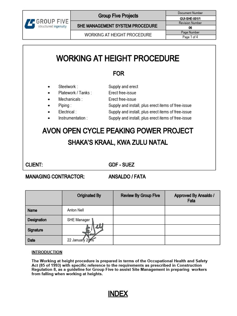 Working at Height Safety Procedure | PDF | Scaffolding | Crane (Machine)