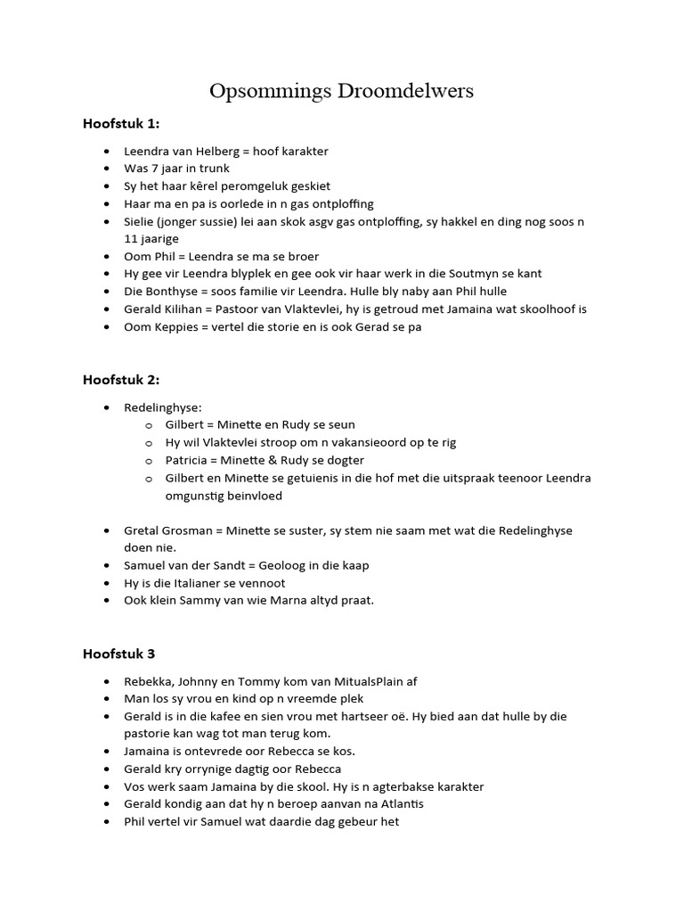 Opsommings Droomdelwers | PDF