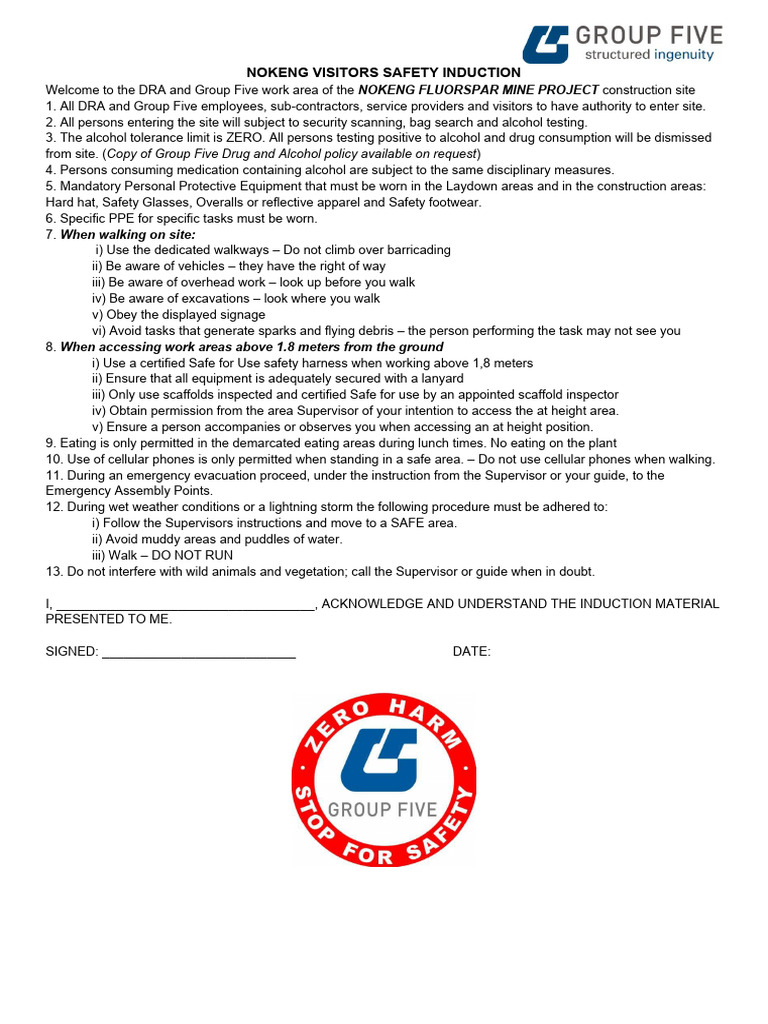 Group Five Safety Visitors Induction | PDF | Personal Protective ...
