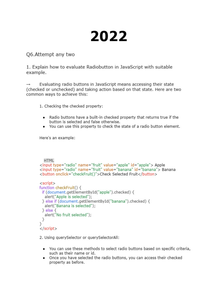JavaScript Radio Buttons and Menus Guide | PDF | Document Object Model | Html