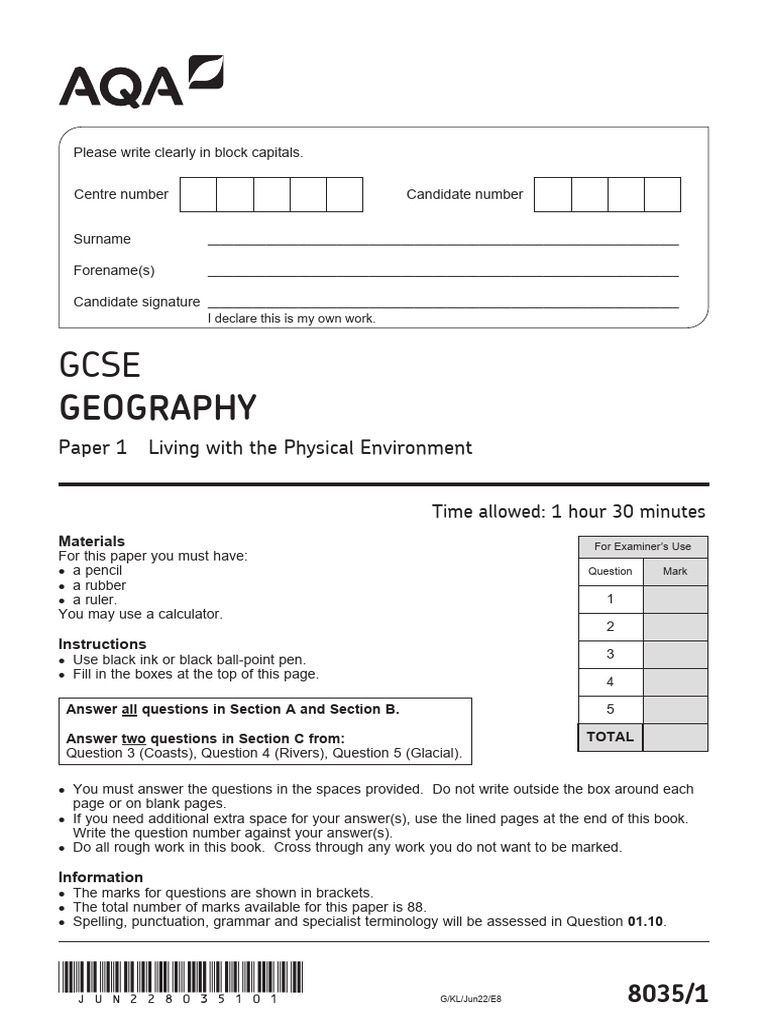 Aqa 80351 QP Jun22 | PDF | Temperate Climate | Forests