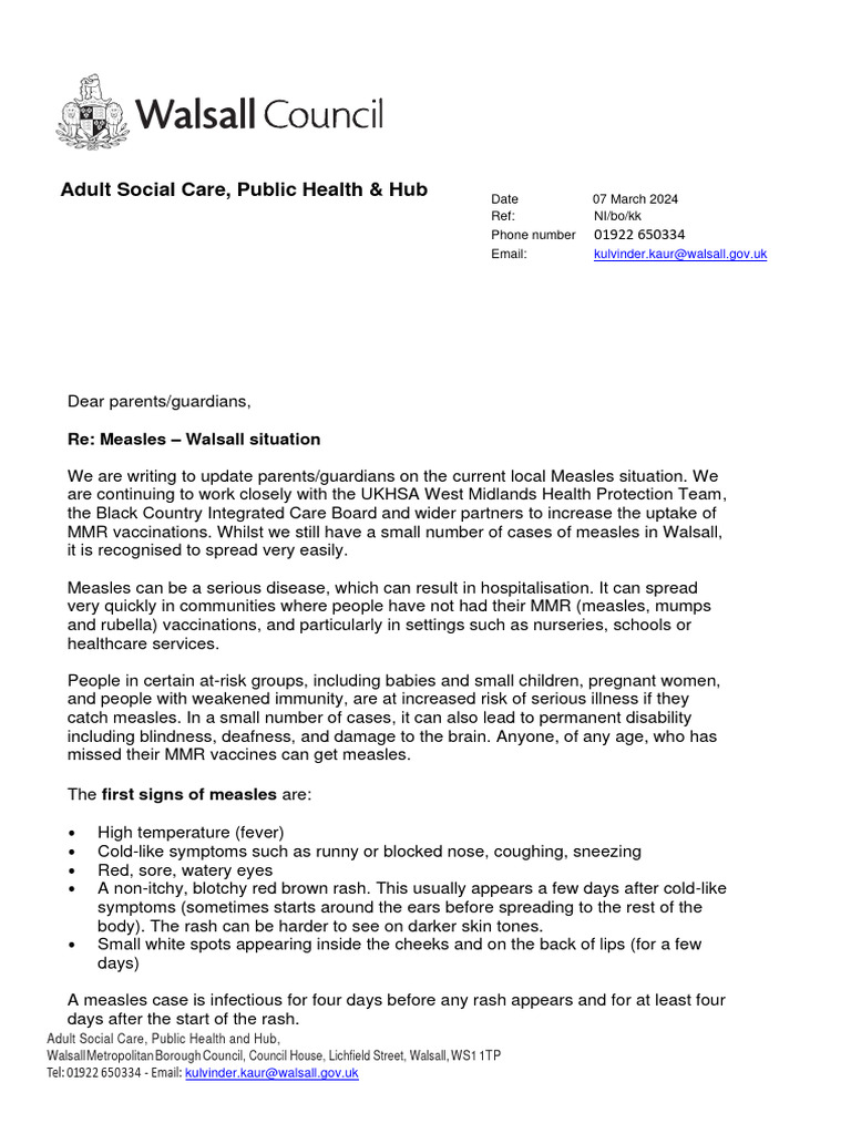 2024 Mar MMR Vaccine Measles Letter | PDF | Measles | Epidemiology 2024 Mar MMR Vaccine Measles Letter | PDF | Measles | Epidemiology